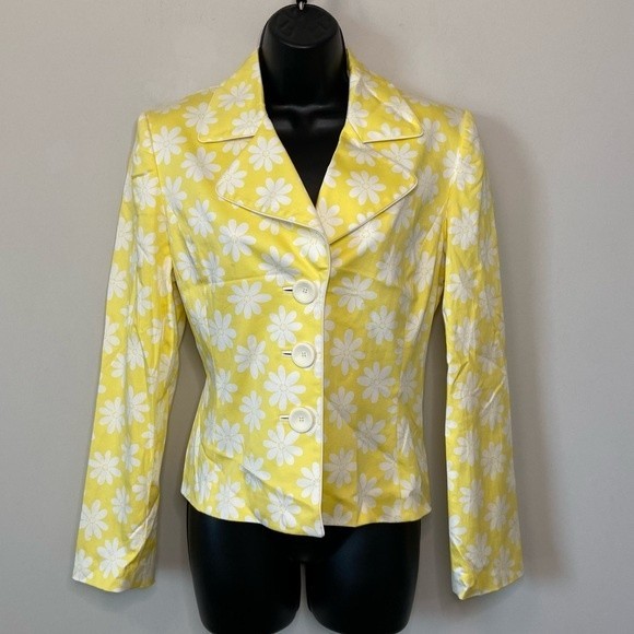 Tahari | Jackets & Coats | Tahari Yellow Daisy Print Jacket Blazer Size ...
